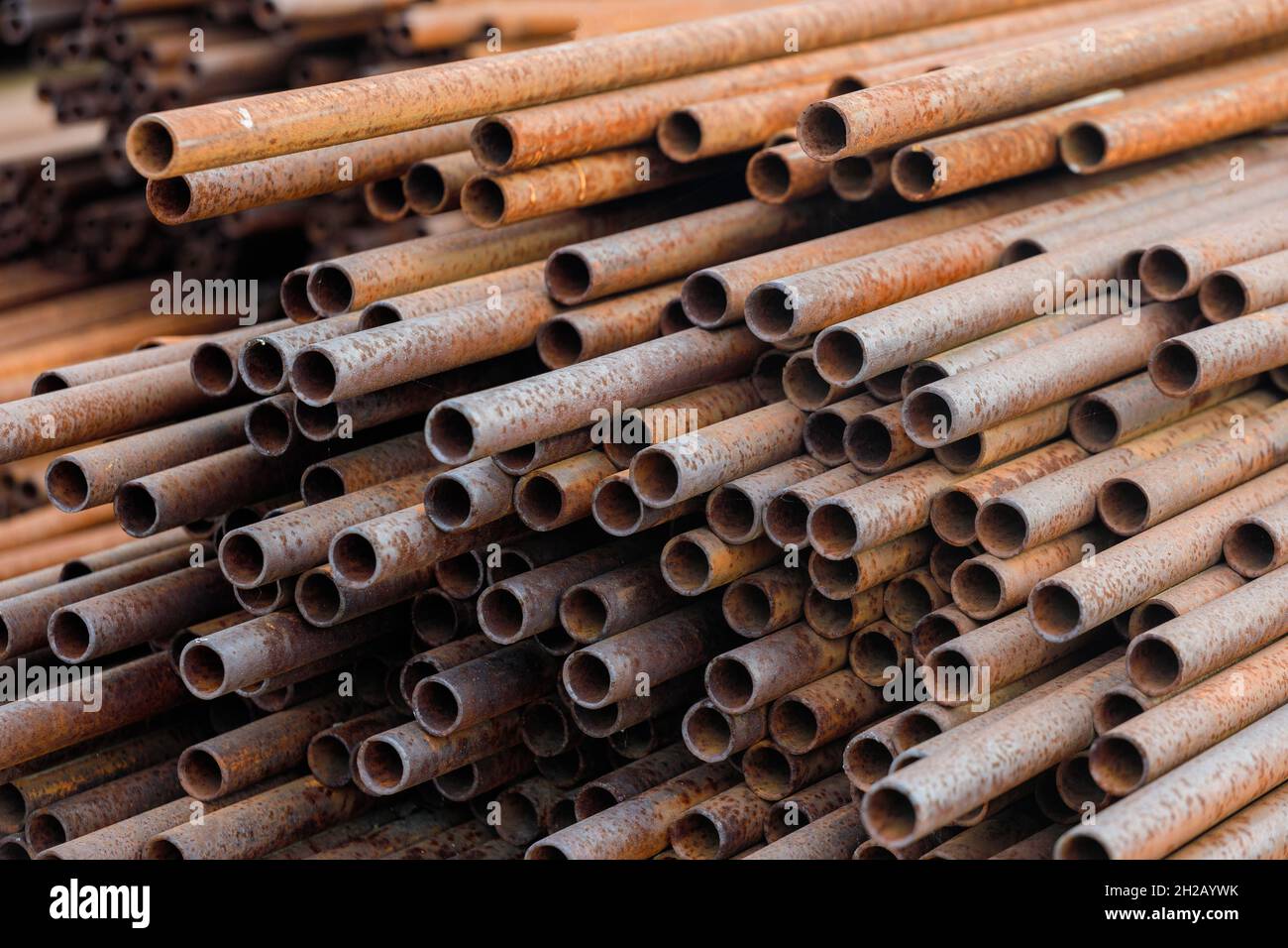 Many small-diameter metal pipes for gasification and construction lie ...