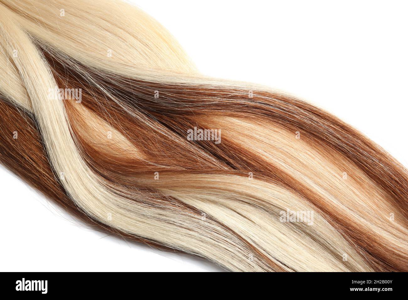 Strands of different color hair on white background Stock Photo - Alamy