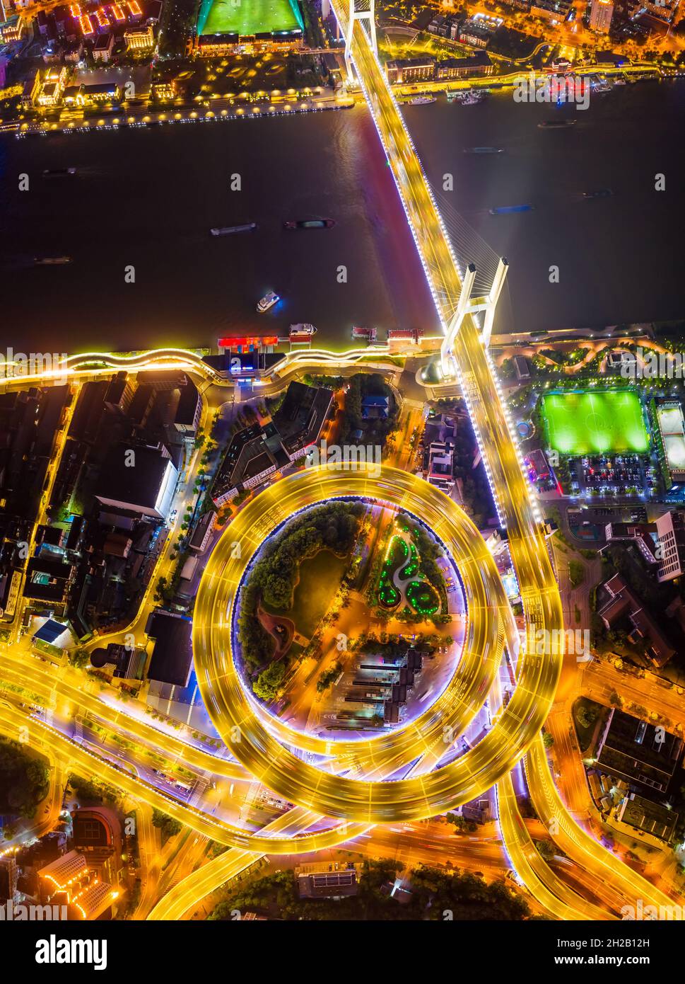 beautiful nanpu bridge at night,crosses huangpu river,shanghai,China ...