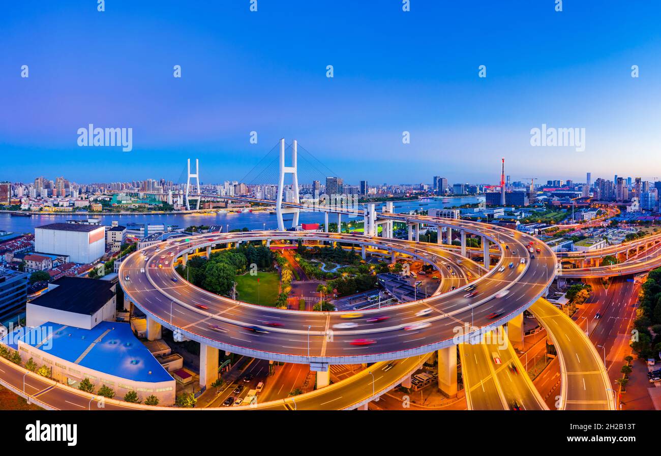 Nanpu bridge skyline at night hi-res stock photography and images - Alamy