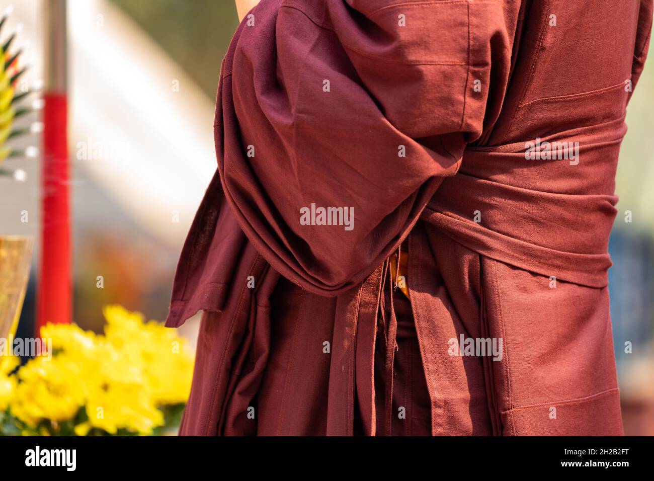 Close up Asian Monk wears red brown cloth for Northern Thailand ...