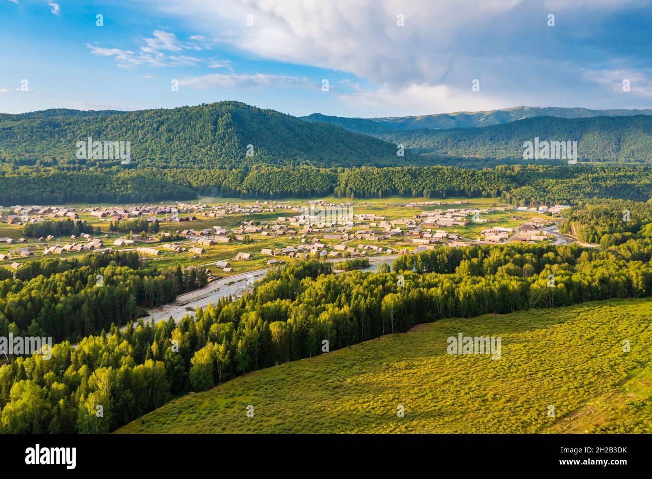 Beautiful Hemu Village with natural scenery in Xinjiang,green mountain ...