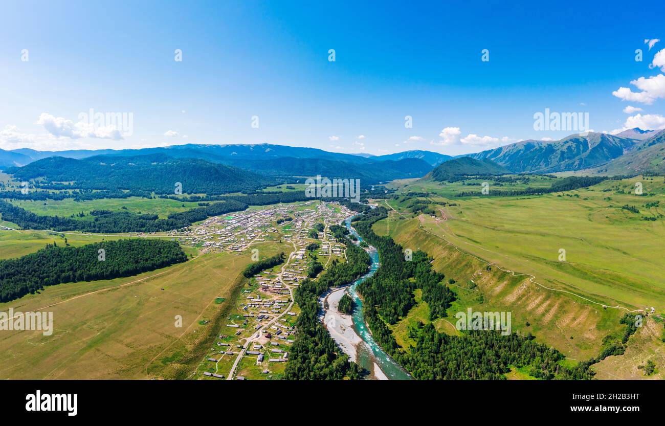 Beautiful Hemu Village with natural scenery in Xinjiang,green mountain ...