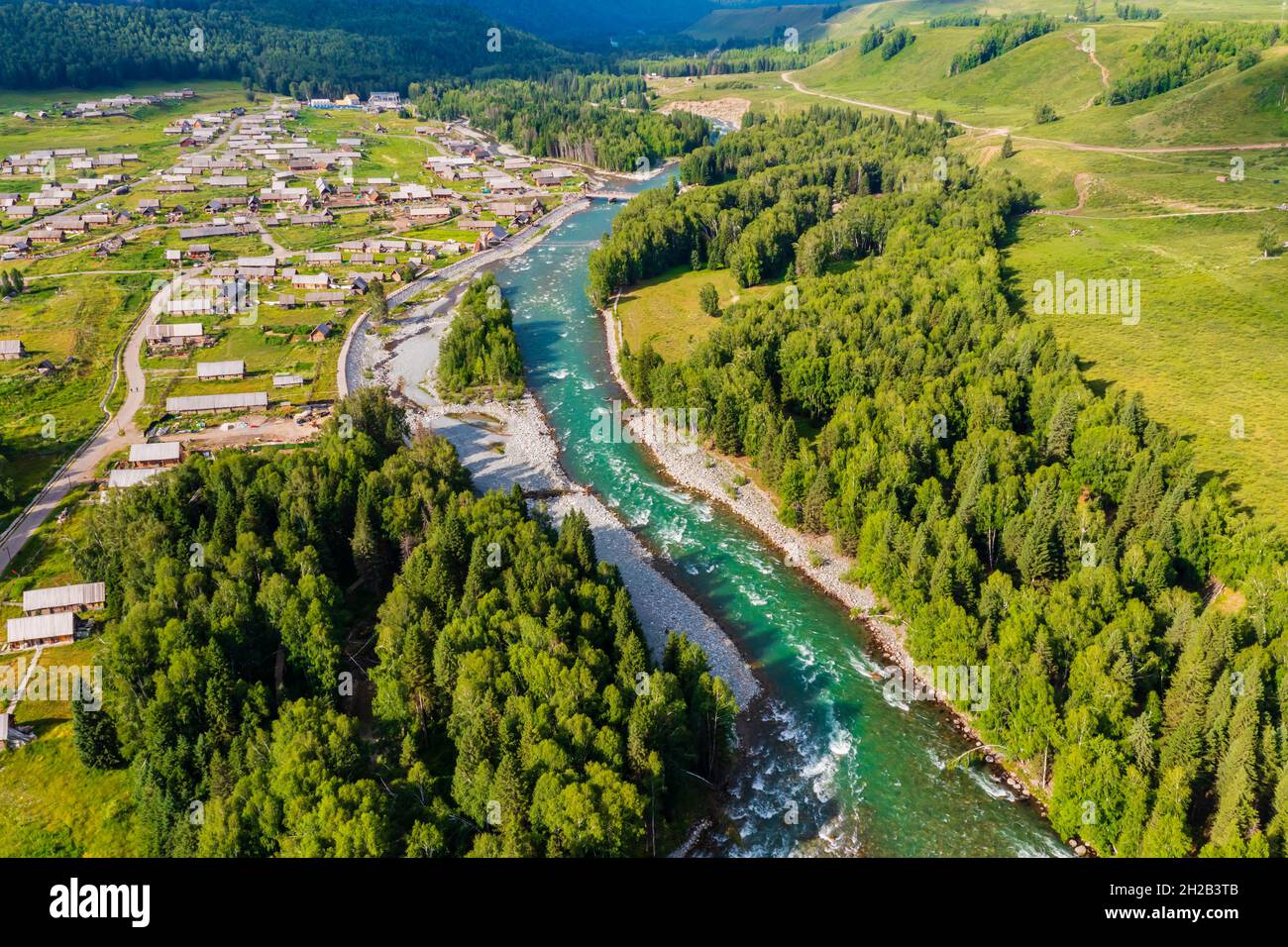 Beautiful Hemu Village with natural scenery in Xinjiang,green forest ...