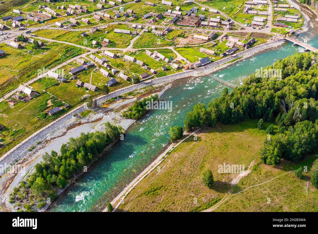 Beautiful Hemu Village with natural scenery in Xinjiang,green forest ...