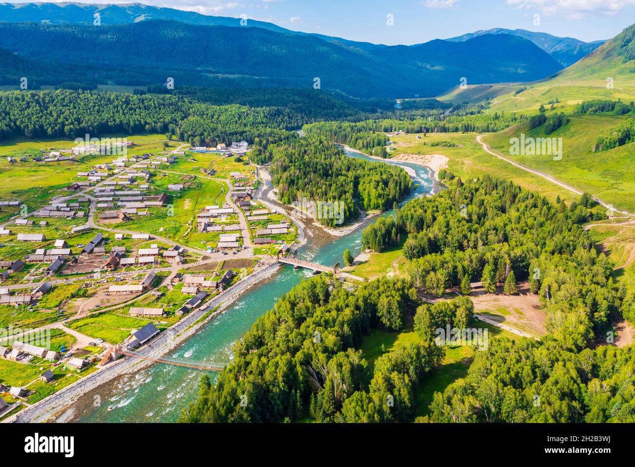 Beautiful Hemu Village with natural scenery in Xinjiang,green forest ...