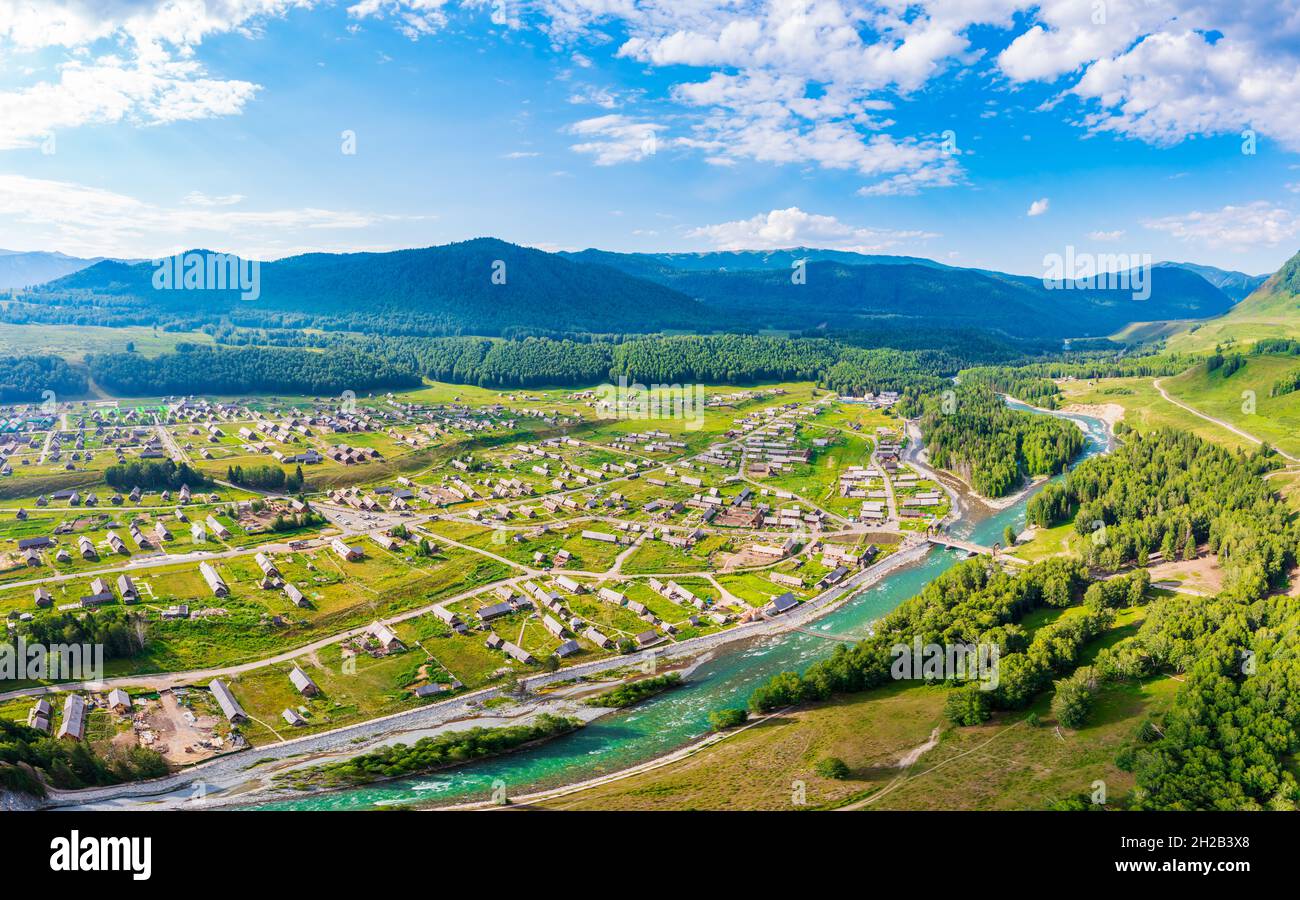 Beautiful Hemu Village with natural scenery in Xinjiang,green mountain ...