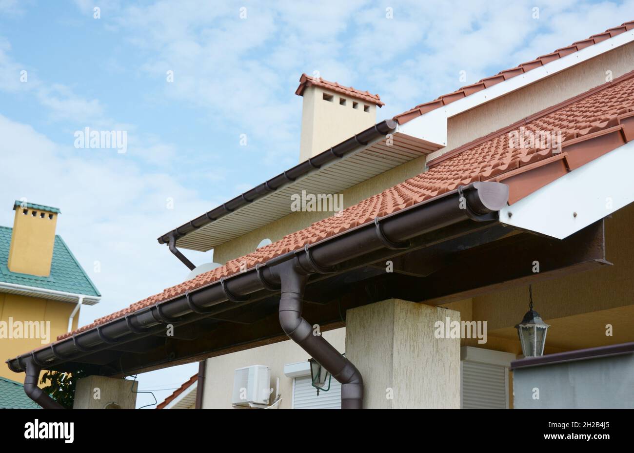 Close up view on House Roof Areas for Rain Gutter Waterproofing Outdoor ...