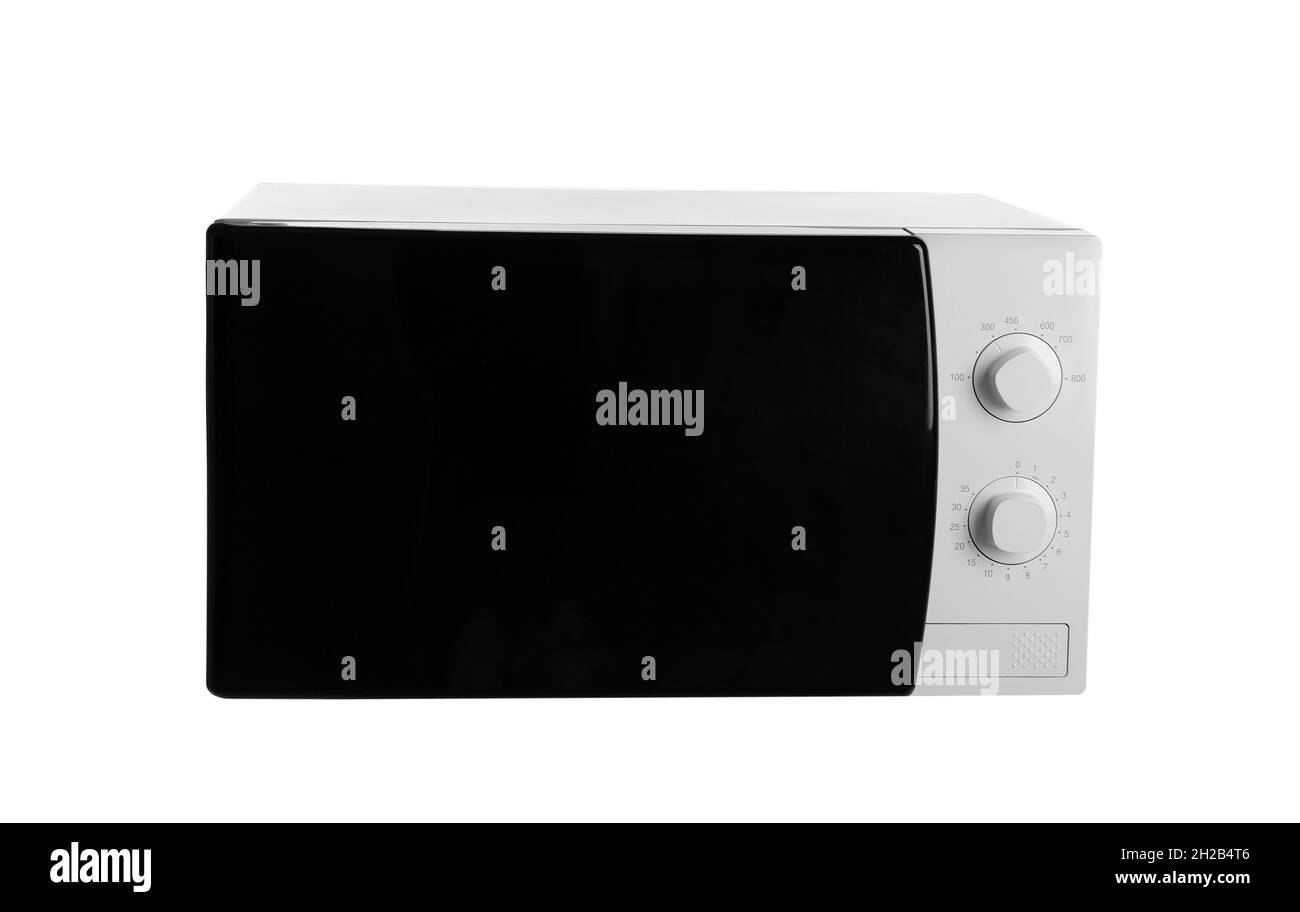 Modern microwave oven on white background. Kitchen appliance Stock ...