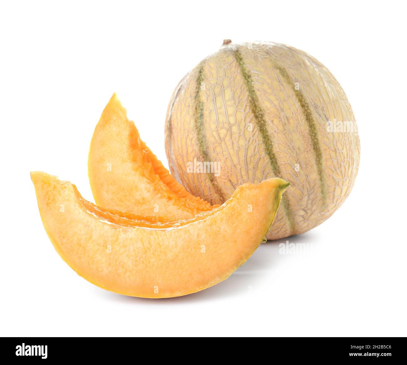 Whole and sliced tasty ripe melons on white background Stock Photo - Alamy