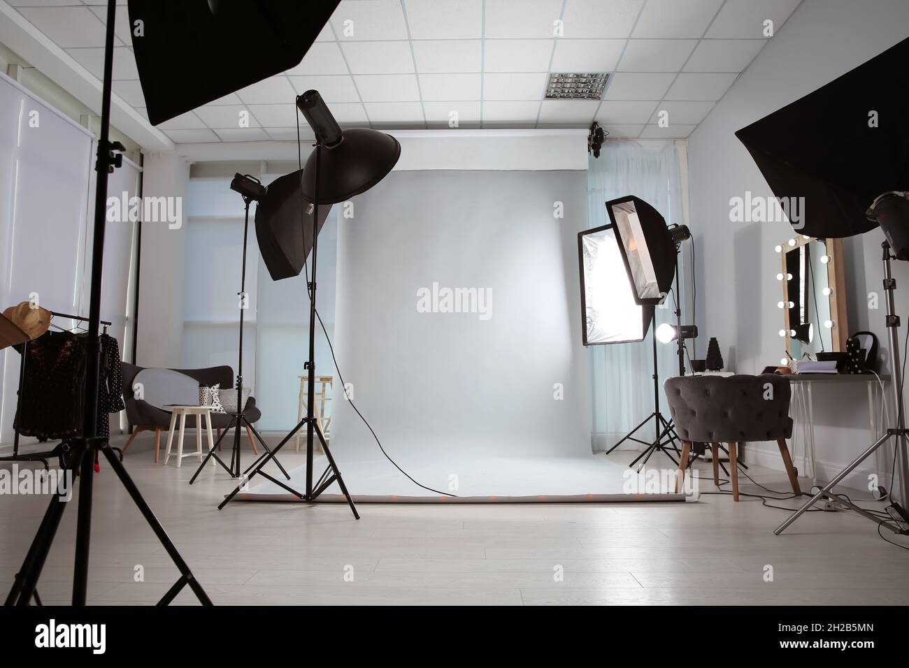 Interior of modern photo studio with professional equipment Stock Photo ...