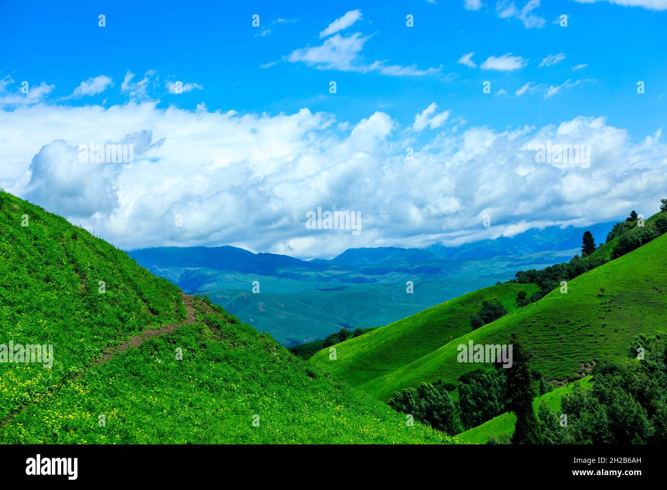 Nalati grassland with beautiful mountain natural landscape in Xinjiang ...
