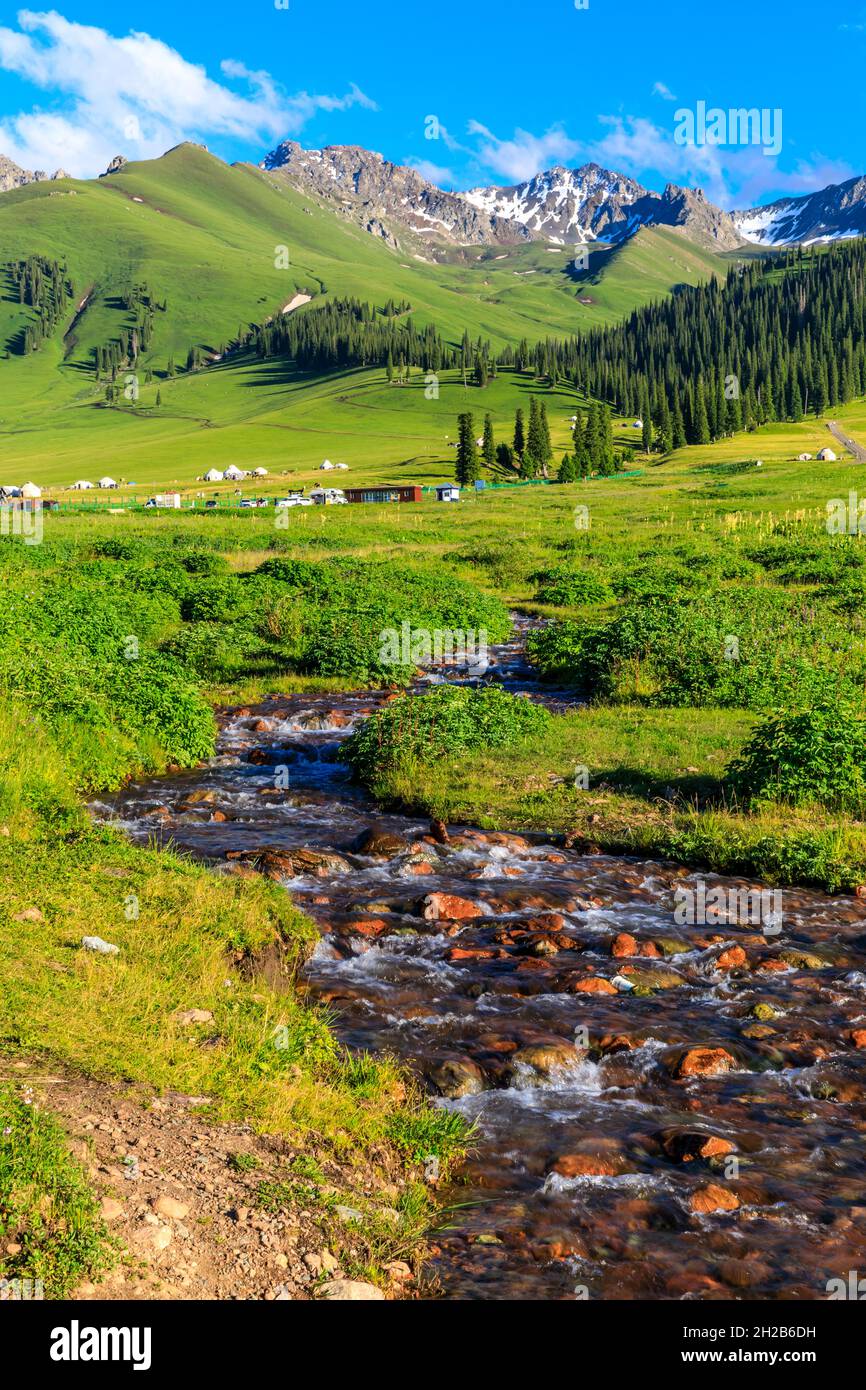Nalati grassland with flowing water natural scenery in Xinjiang,China ...