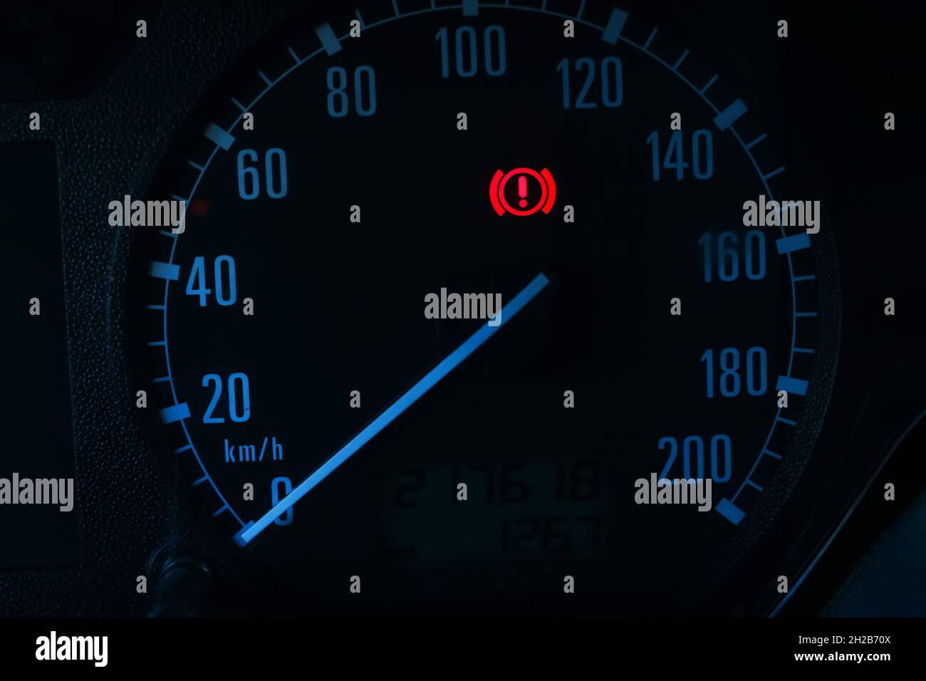 Car speedometer arrow at zero in shadow close up Stock Photo - Alamy