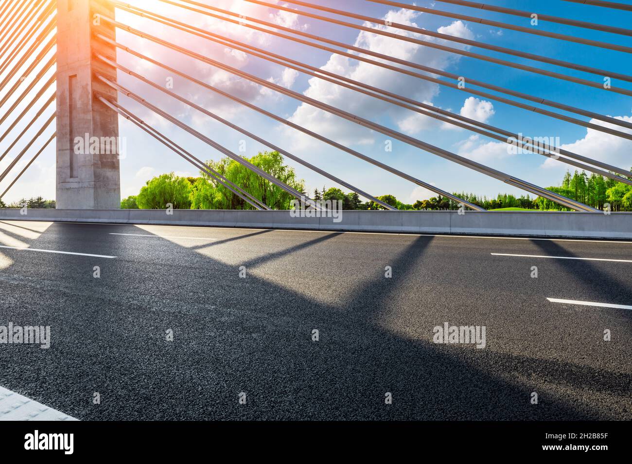 Empty asphalt road and green trees in spring season Stock Photo - Alamy