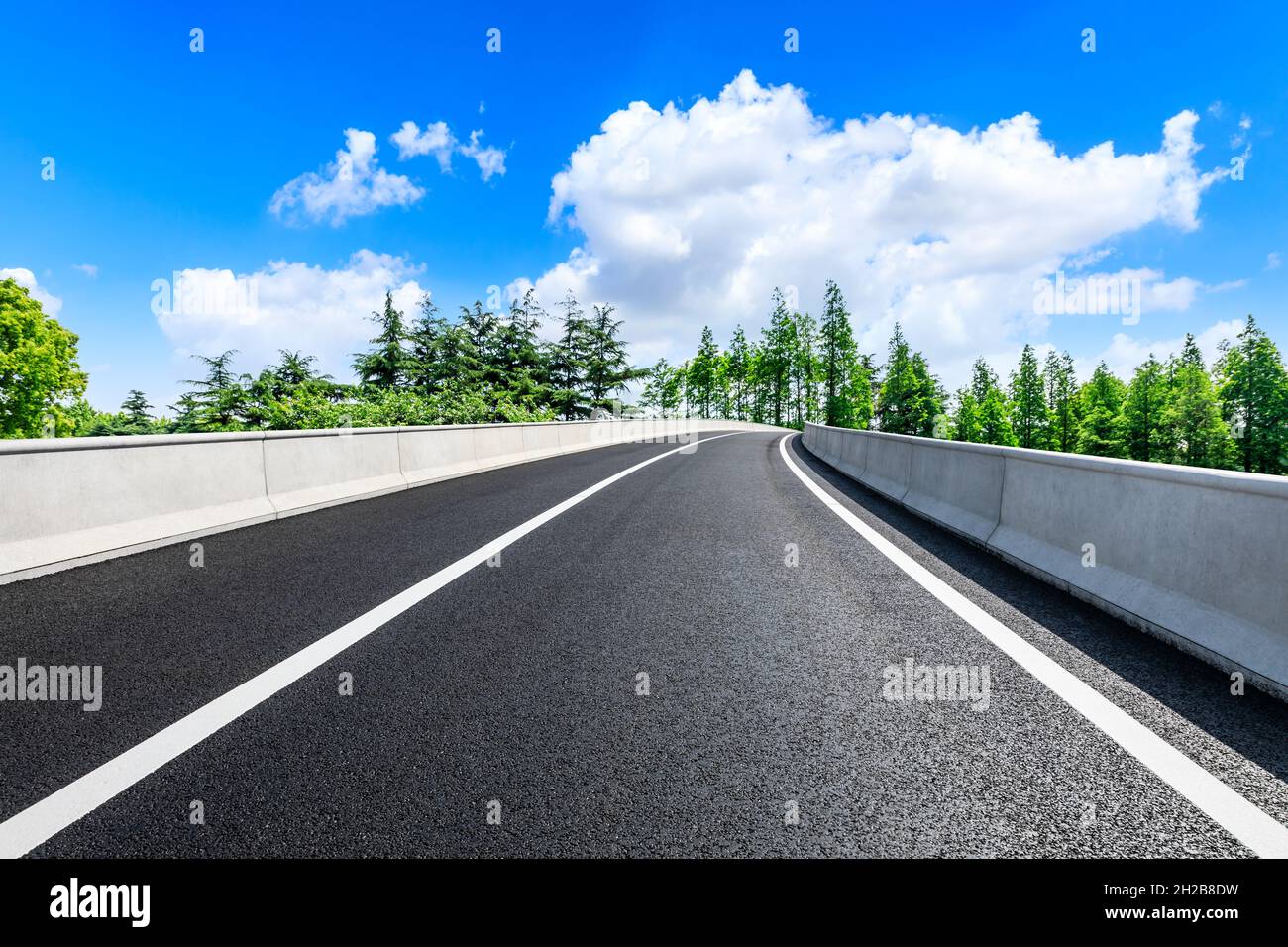 Asphalt road and green trees in spring season Stock Photo - Alamy