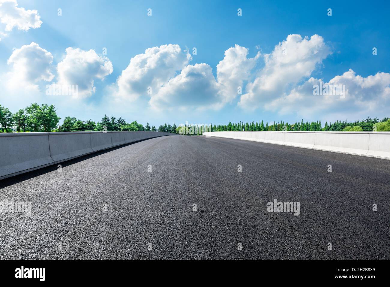 Asphalt road and green trees in spring season Stock Photo - Alamy