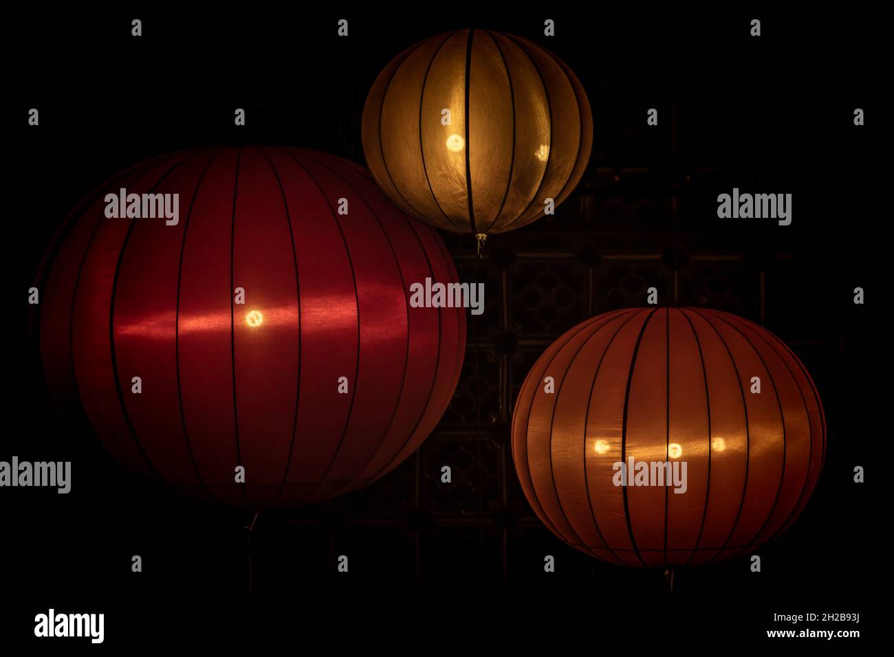 Chinese lantern & light bulb on dark background. The interior asian ...
