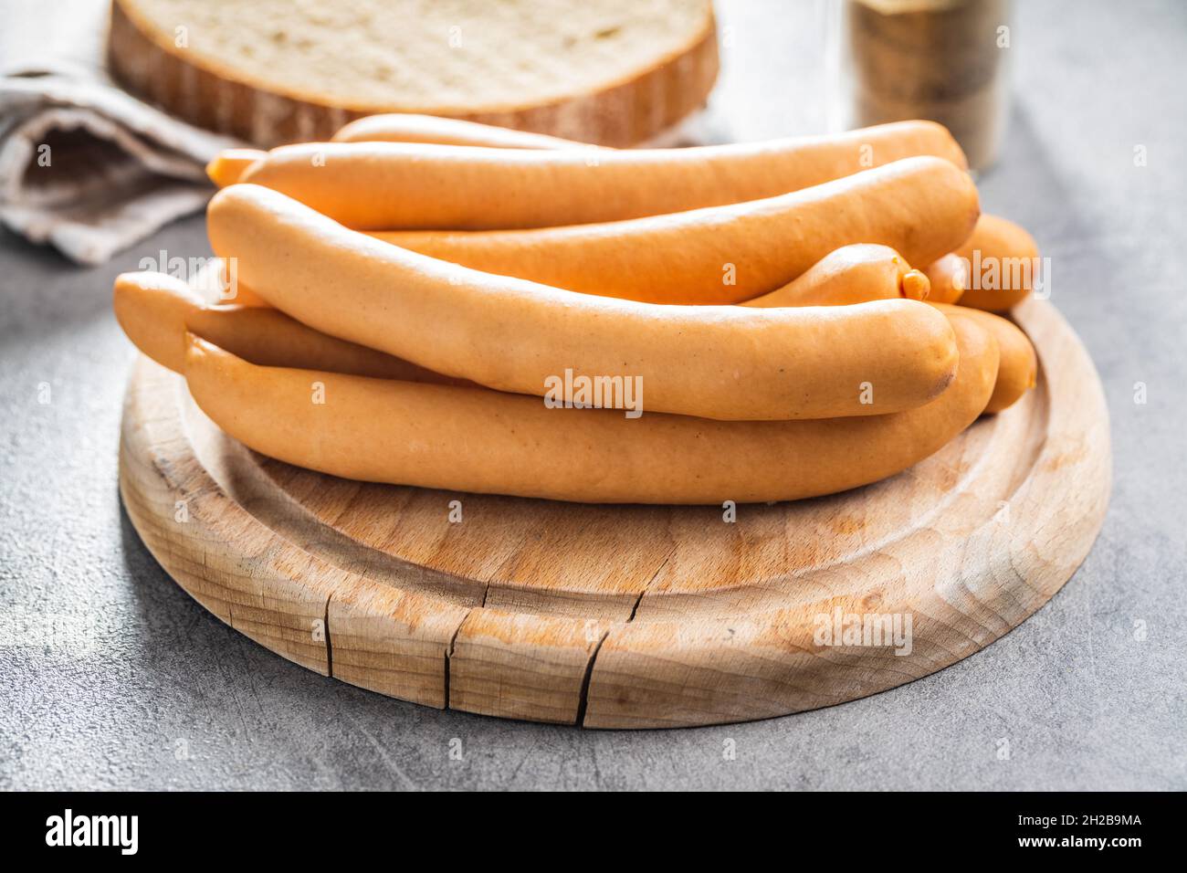 Smoked frankfurter sausages on kitchen table Stock Photo - Alamy