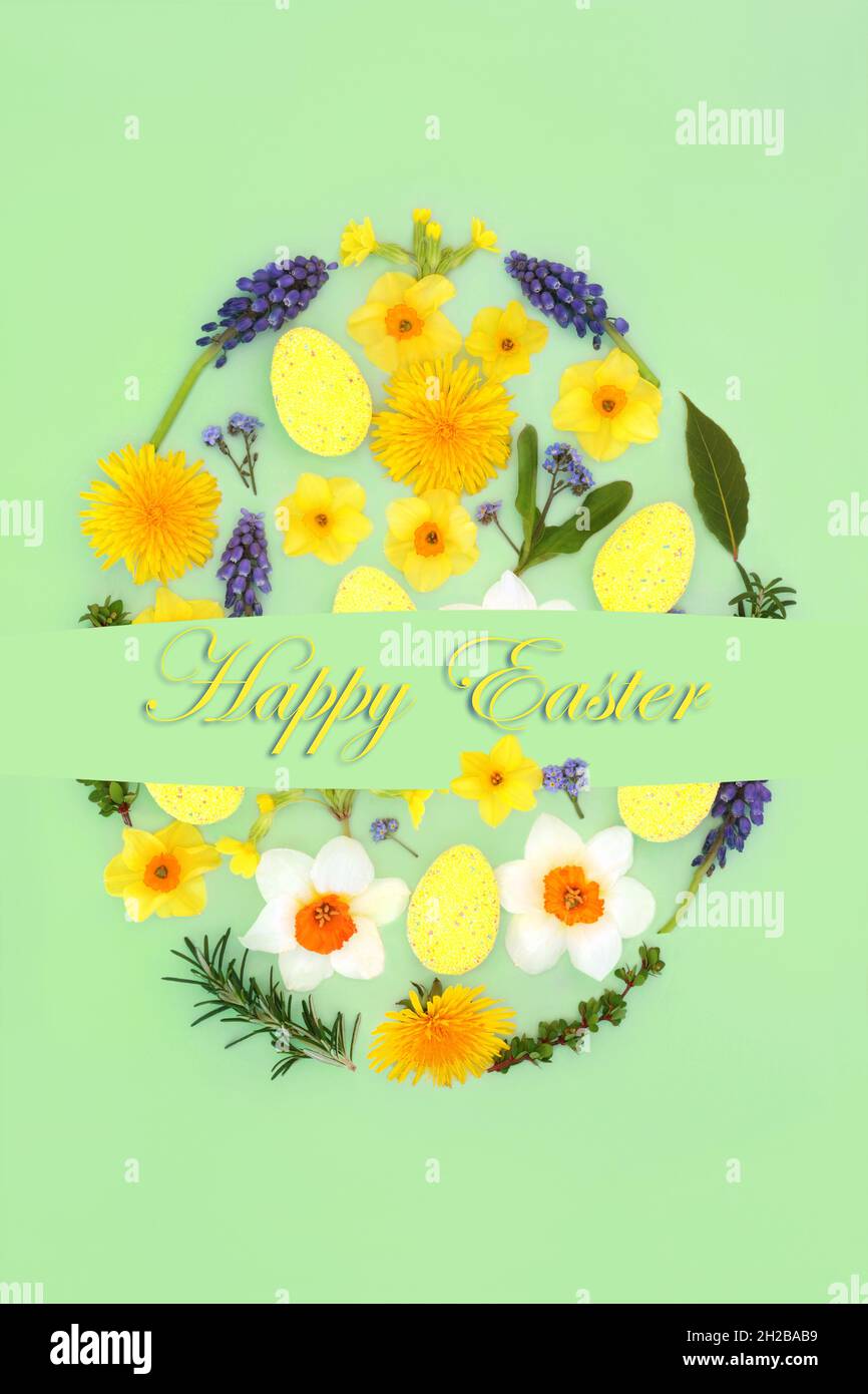 Happy Easter abstract egg shape with flowers, decorative eggs, spring ...