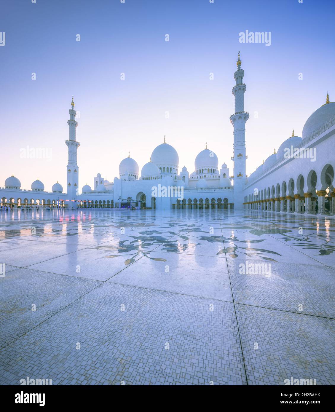 Sheikh Zayed Grand Mosque in Abu Dhabi at the morning. View of floral ...