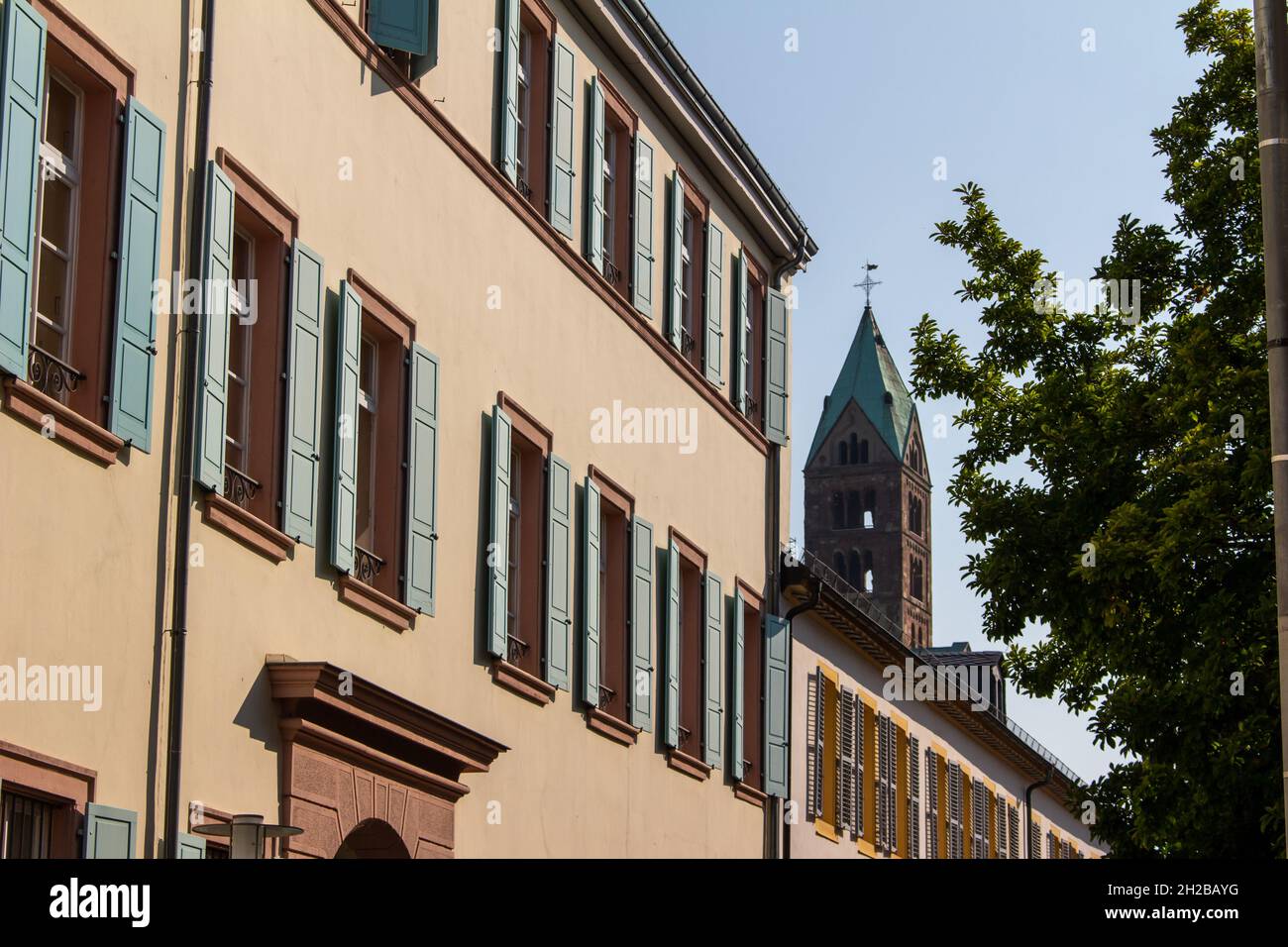 Close up exterior view of traditional German stone building ...