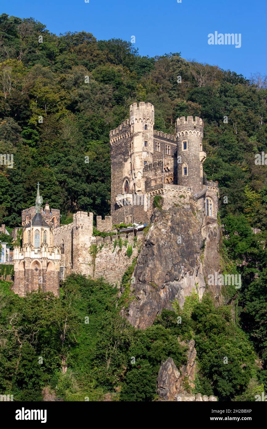 Rheinstein Castle on the upper middle Rhine River near Trechtingshausen ...
