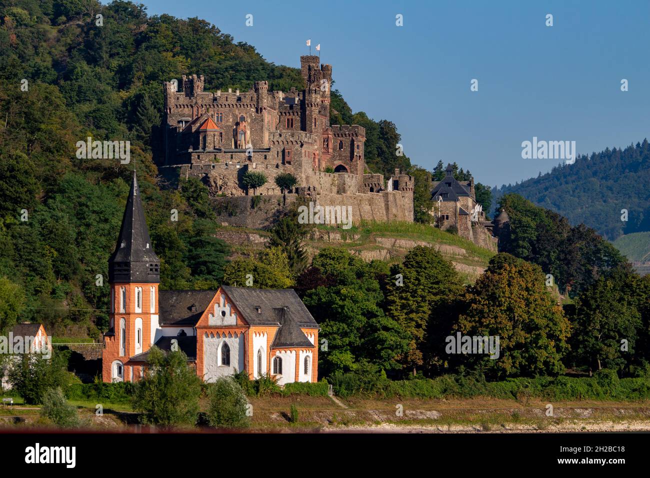Reichenstein Castle on the upper middle Rhine River near ...