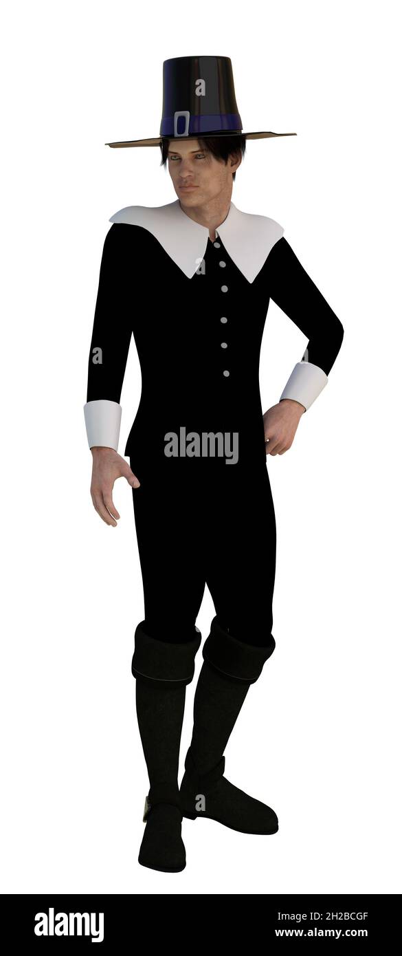 Digitally rendered man wear old pilgrim costume, 3D Illustration Stock ...
