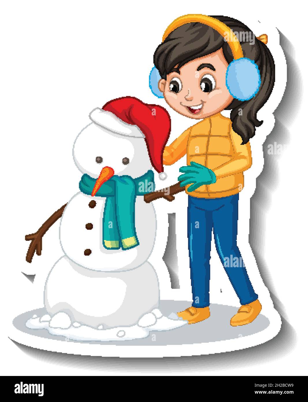 Girl building a snowman Stock Vector Images - Alamy