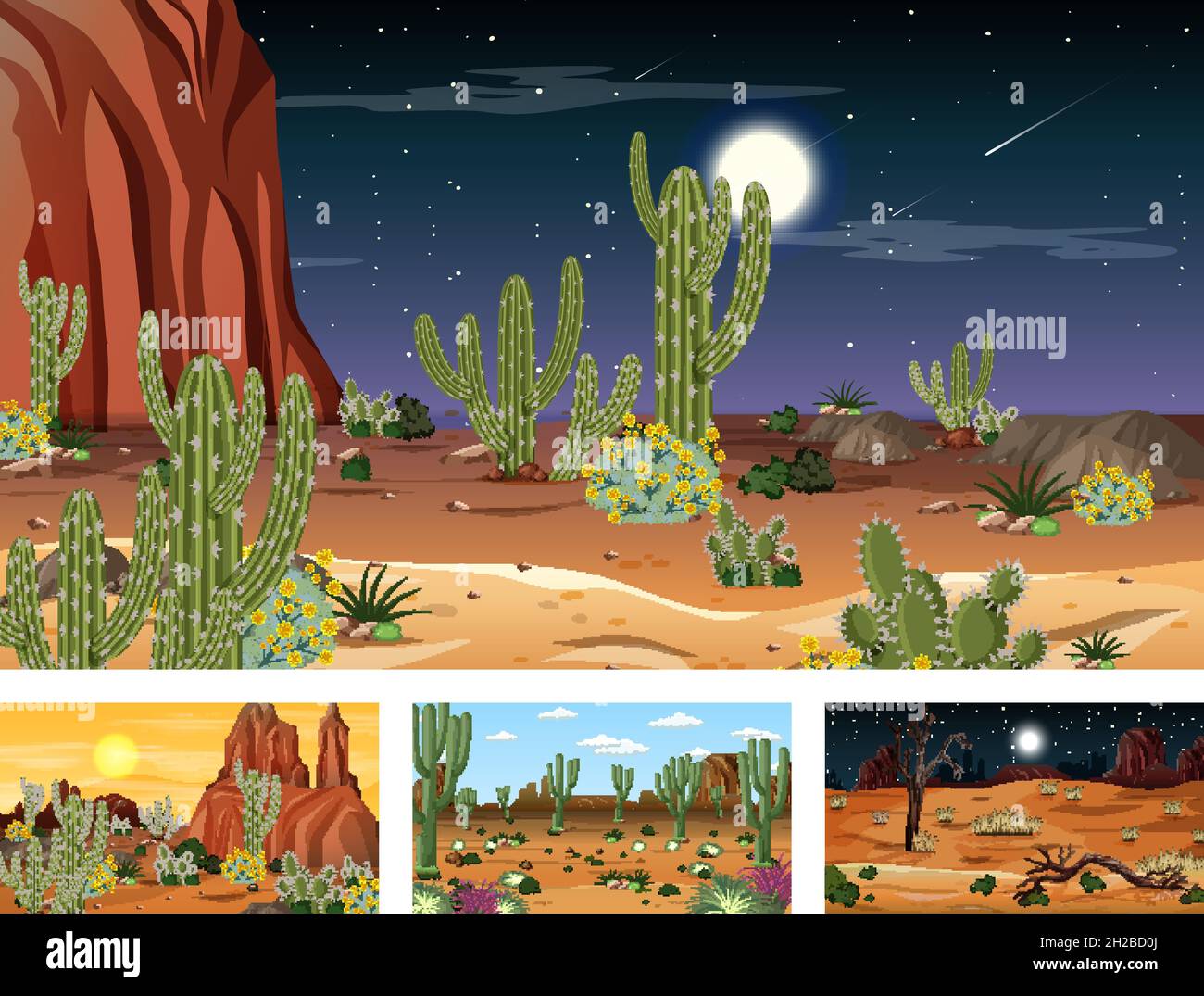 Different scenes with desert forest landscape illustration Stock Vector ...