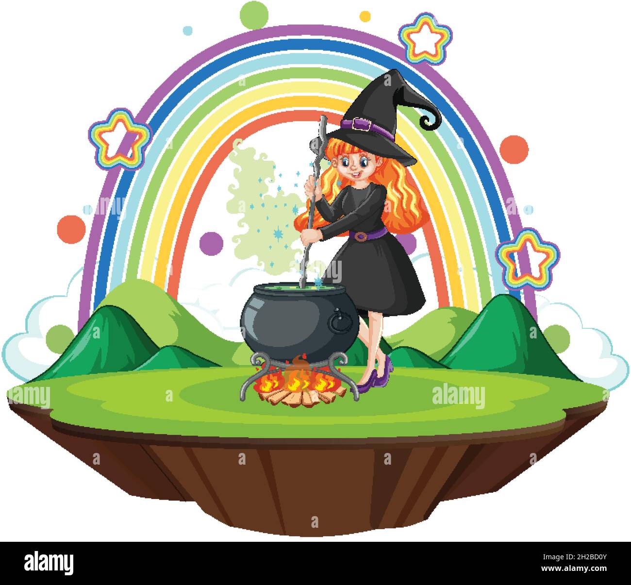 Witch cartoon character with potion pot illustration Stock Vector Image ...