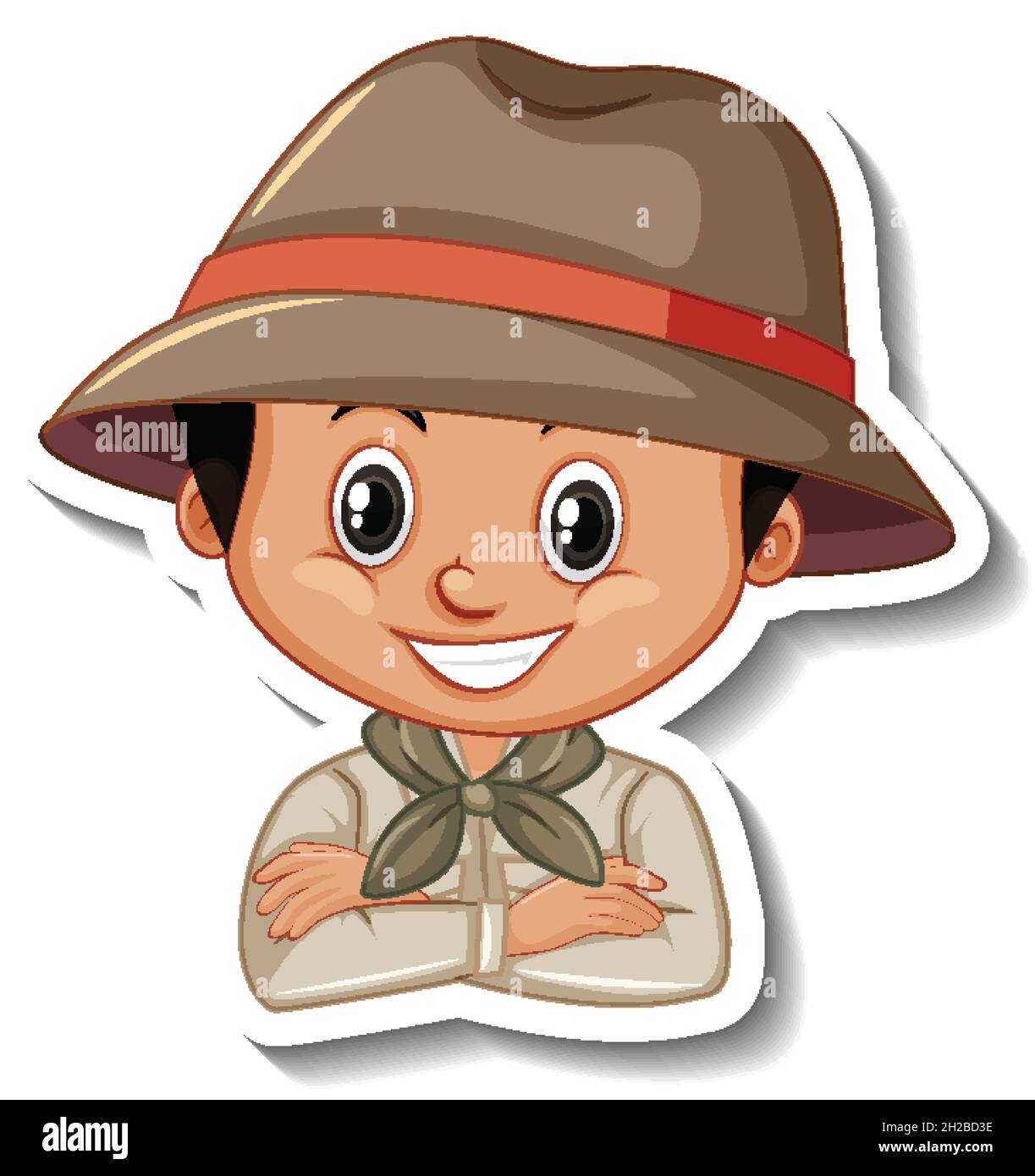 Boy in safari outfit cartoon character sticker illustration Stock ...