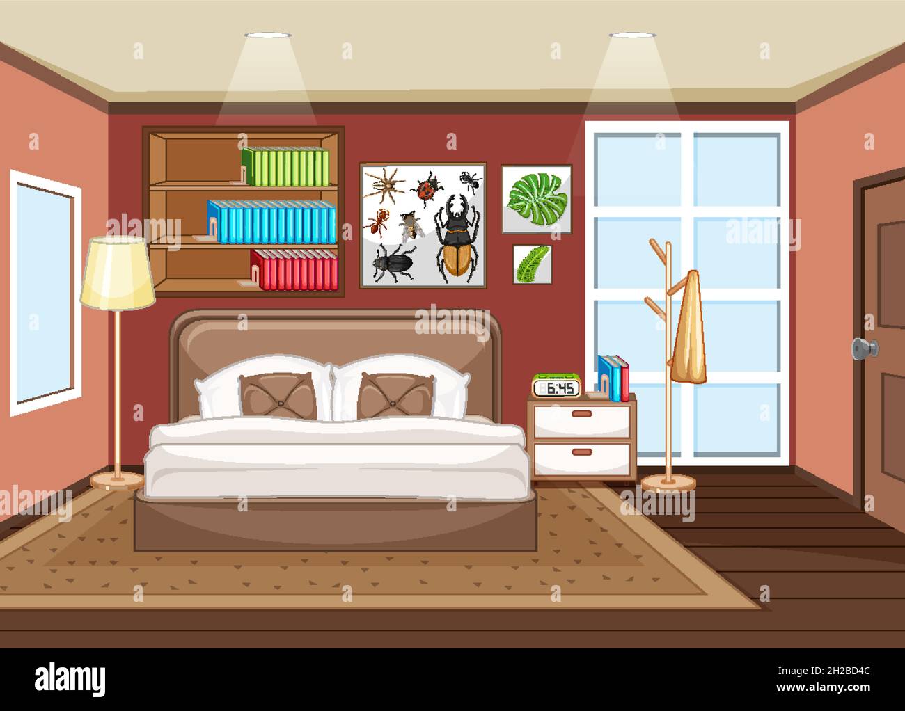 Empty bedroom interior design with furnitures illustration Stock Vector ...