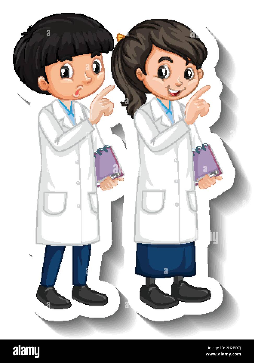 Scientist couple kids cartoon character sticker illustration Stock ...