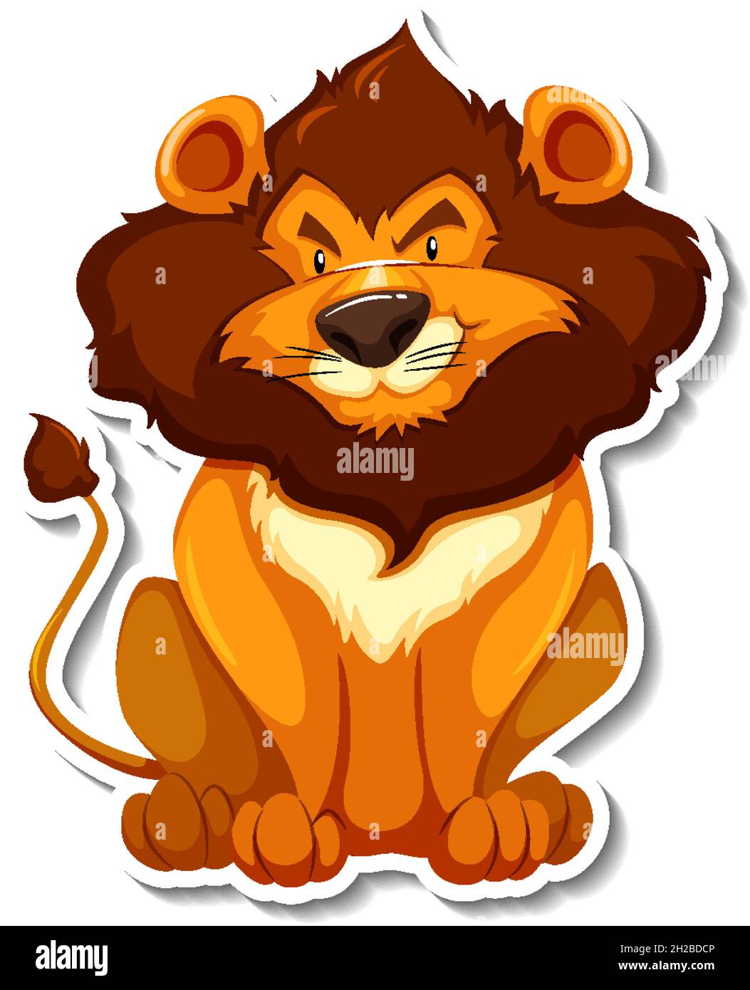 Sitting lion cartoon character on white background illustration Stock ...