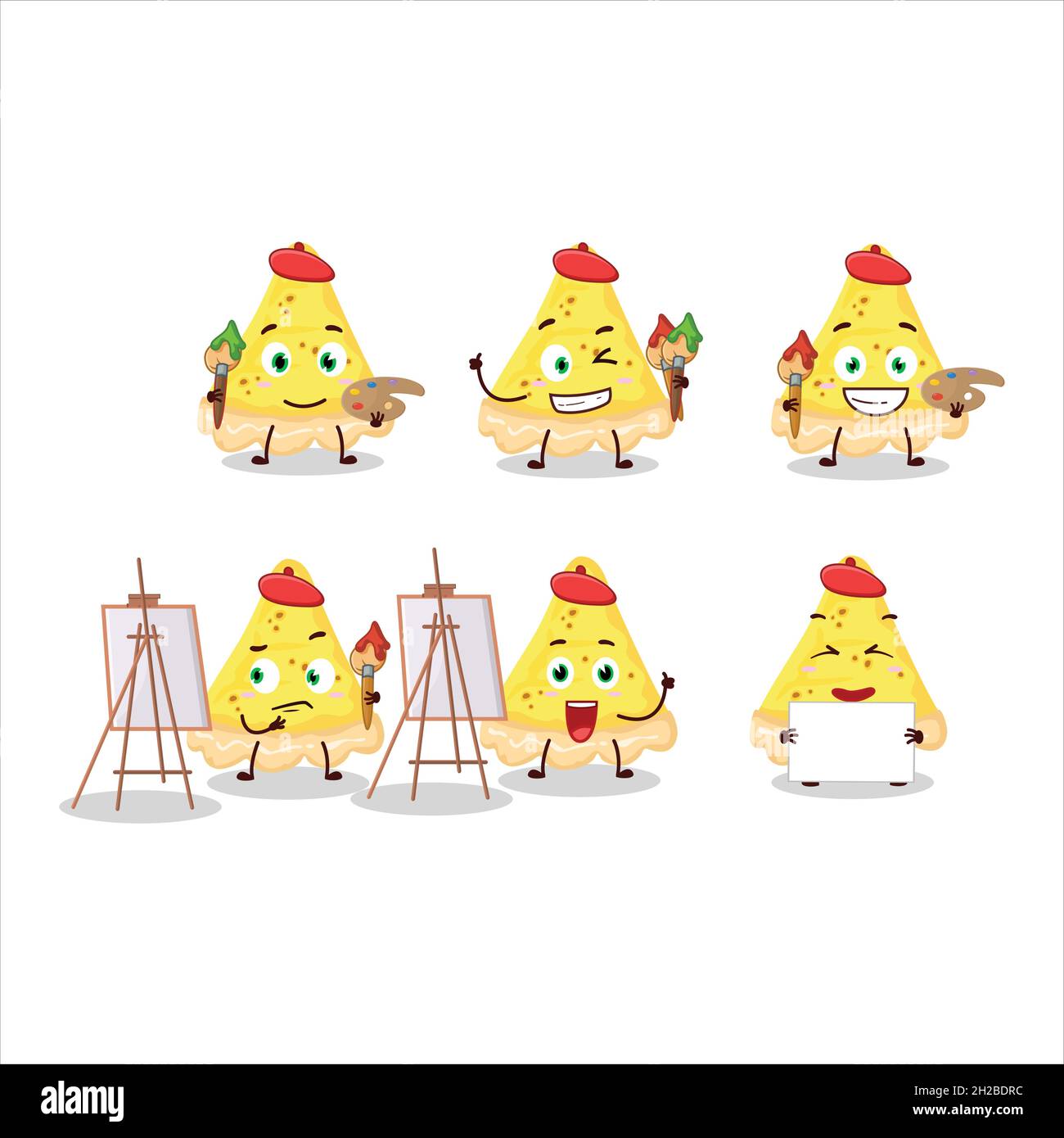 Artistic Artist of slice of cheese tart cartoon character painting with ...