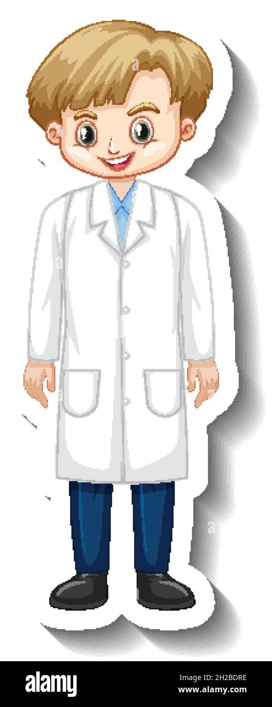 Scientist boy cartoon character sticker illustration Stock Vector Image ...