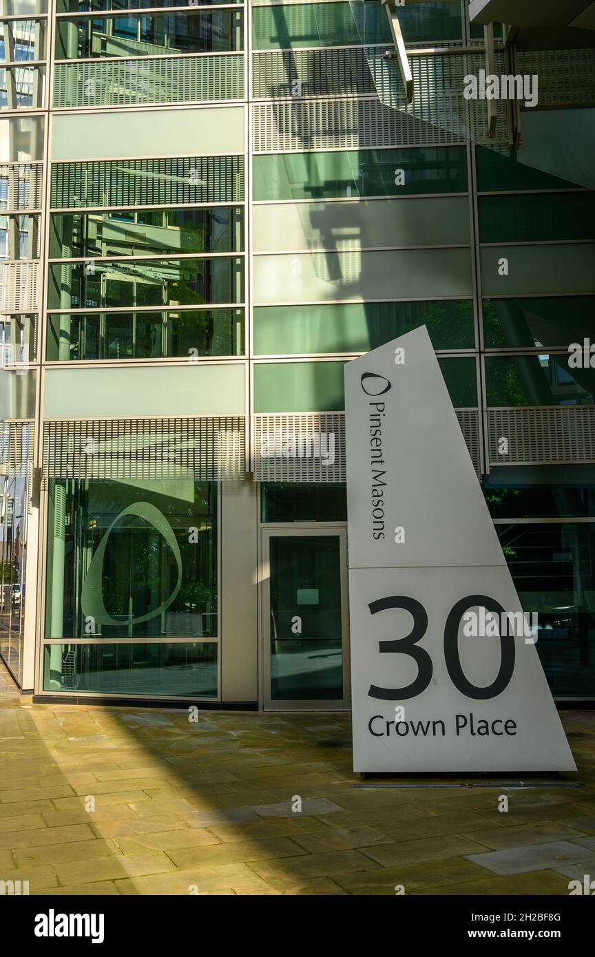 Entrance to Pinsent Masons law firm at 30 Crown Place on Earl Street ...
