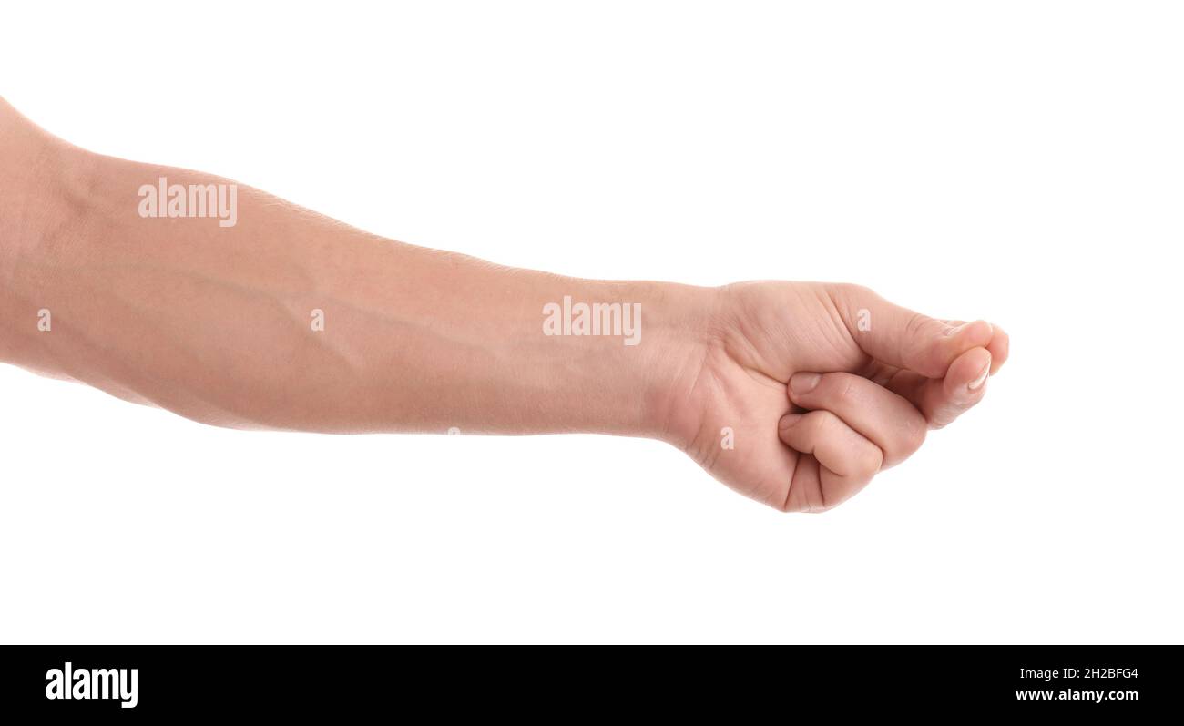 Man asking for money on white background, closeup. Hand gesture Stock ...