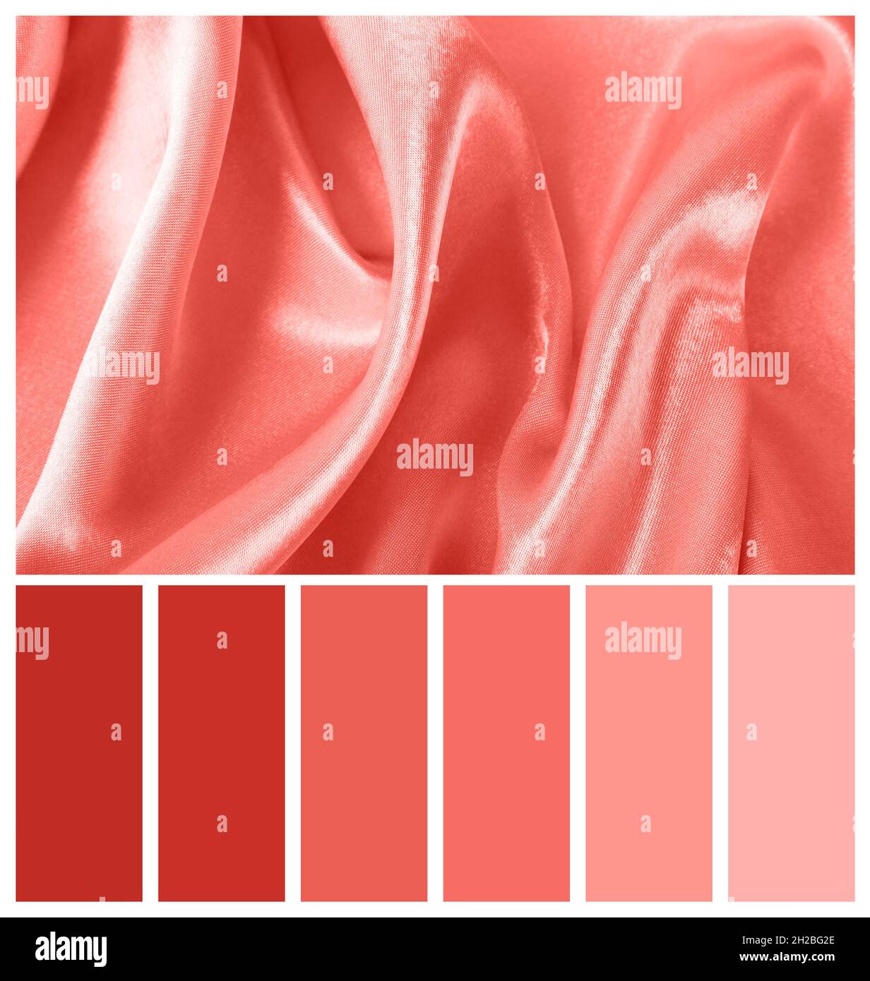Silk cloth folds as background. Palette with living coral color Stock ...