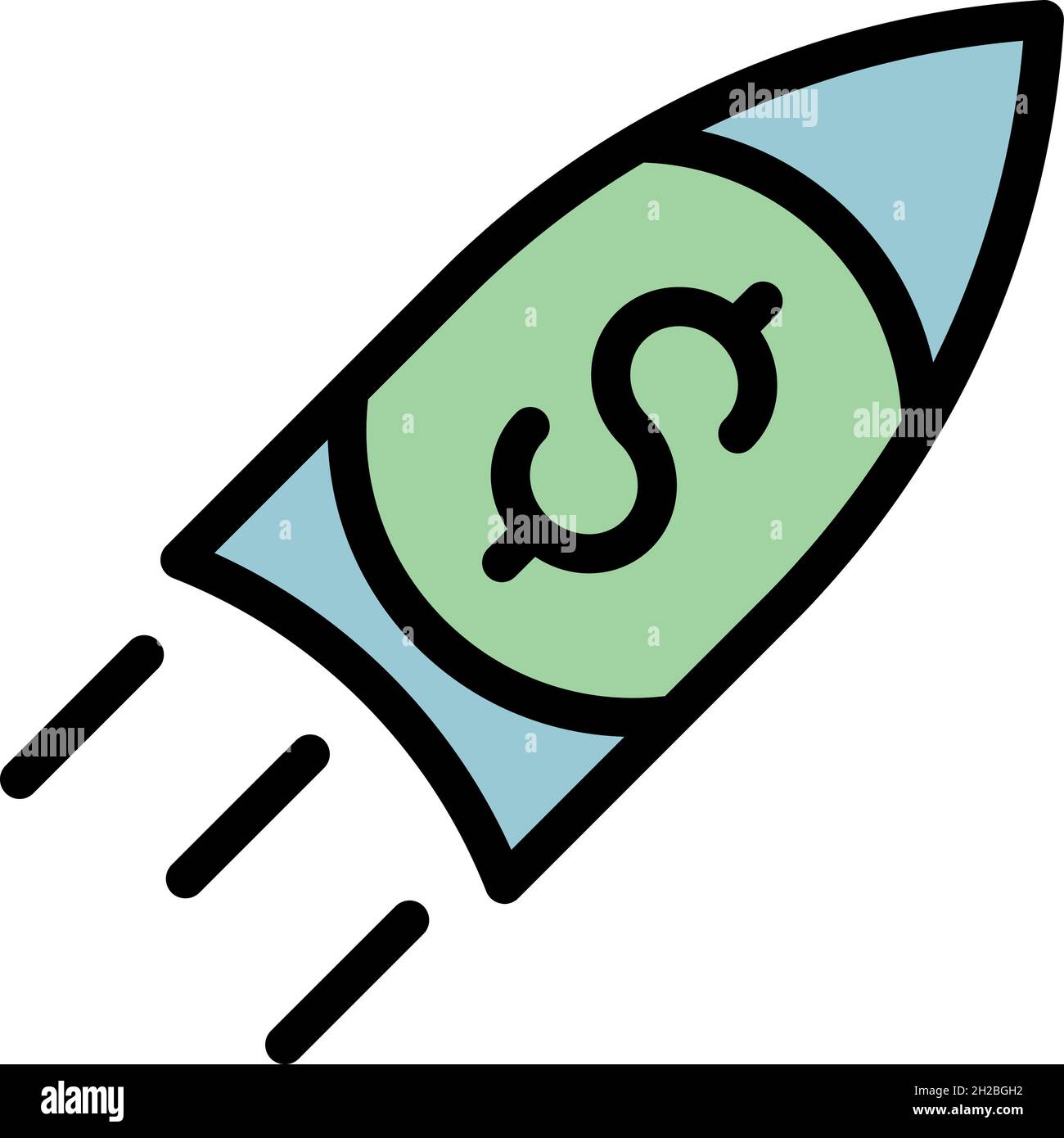 Money rocket icon. Outline money rocket vector icon color flat isolated ...