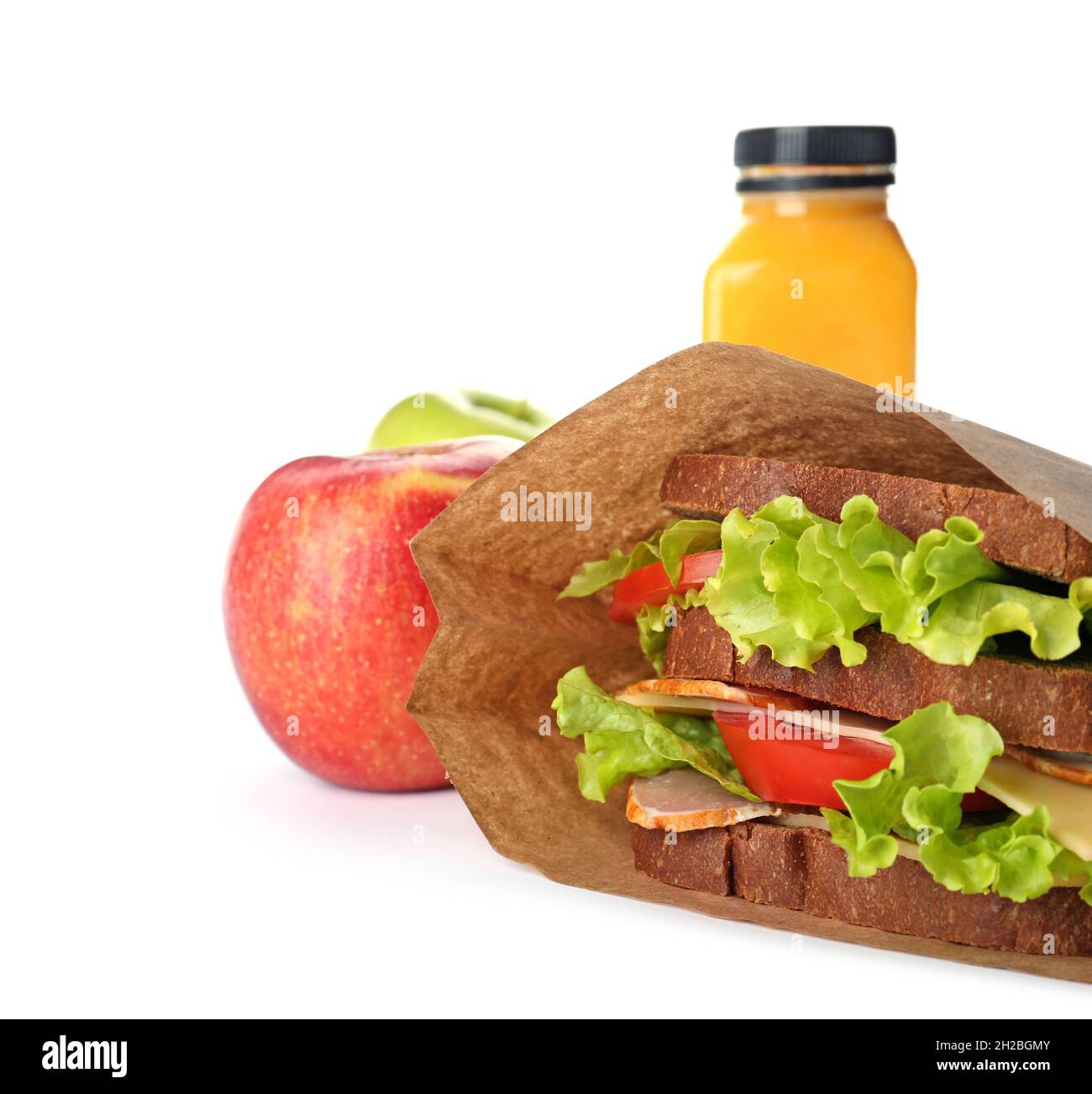 Healthy food on white background. School lunch Stock Photo - Alamy