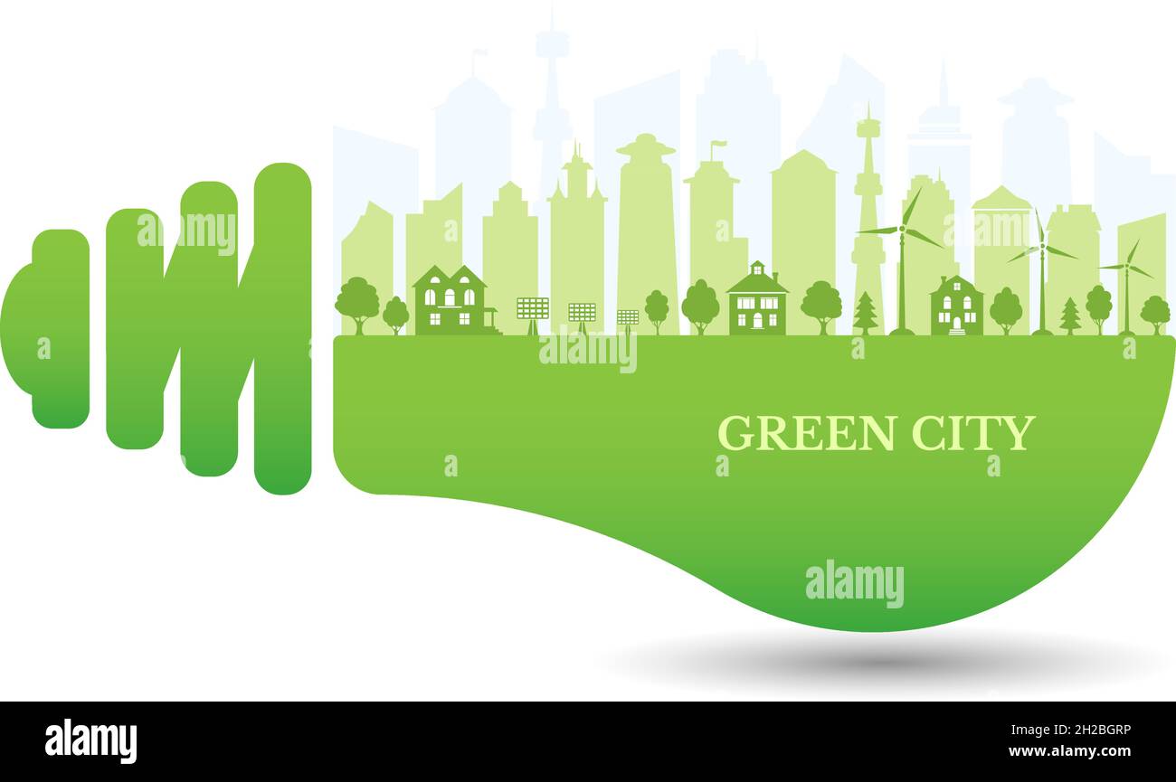 Silhouette green city with renewable energy sources. Ecological city ... Silhouette green city with renewable energy sources. Ecological city ...