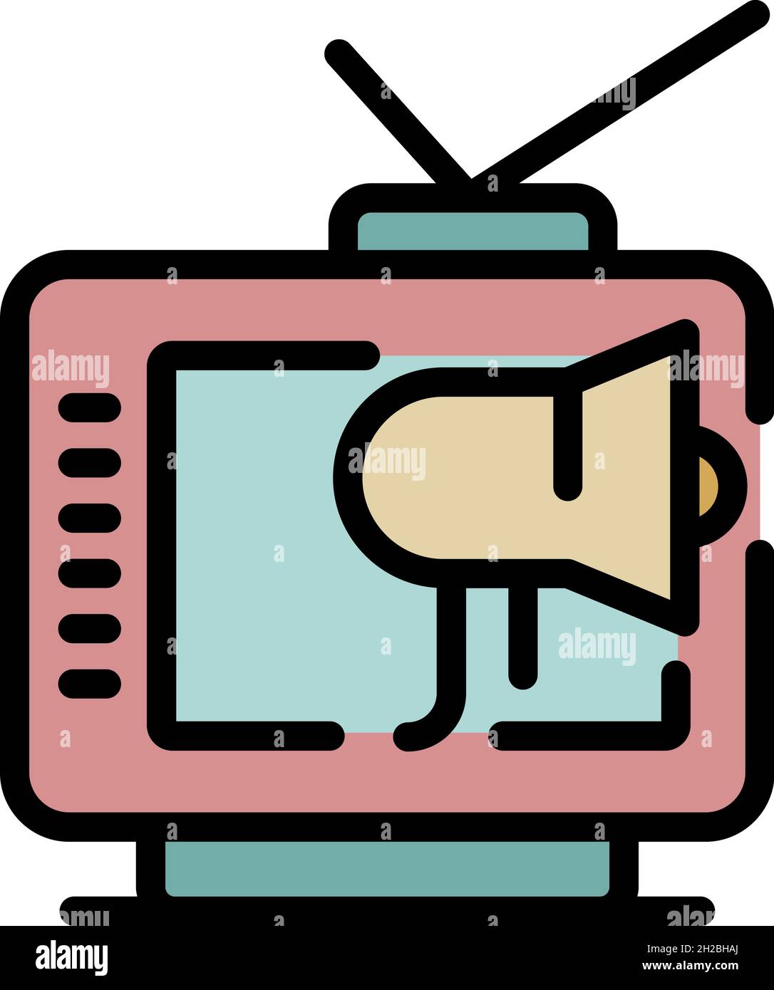 Tv advertising icon. Outline tv advertising vector icon color flat ...