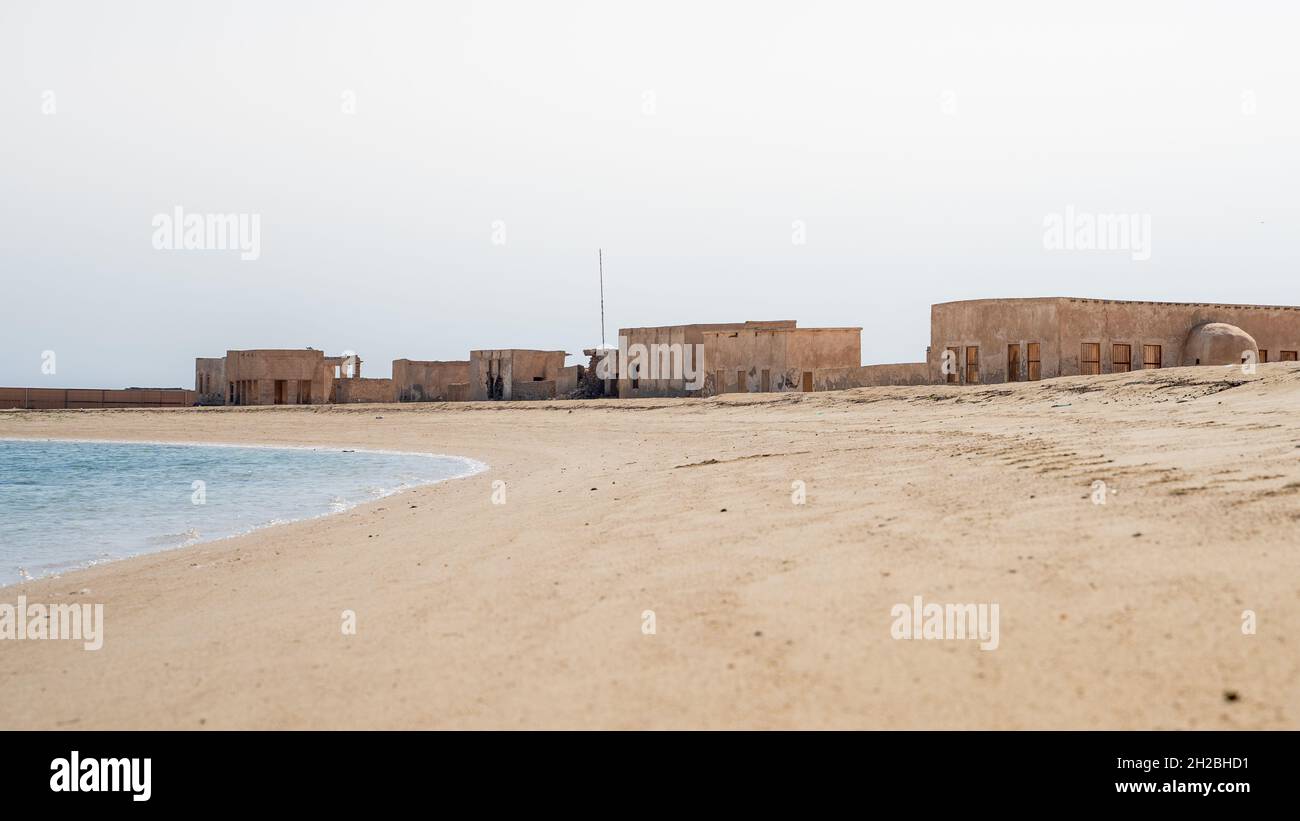 Ruined ancient old Arab building in Al Mafjar, Qatar. Old village ruins ...