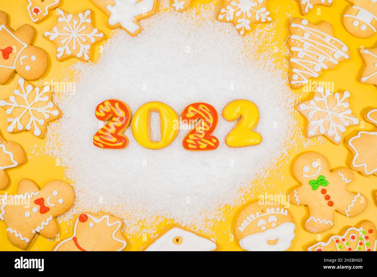 New years 2022 holidays composition on yellow background Stock Photo ...