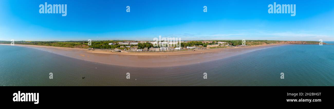 Aerial panoramic photo of the seaside village of Filey in the UK ...