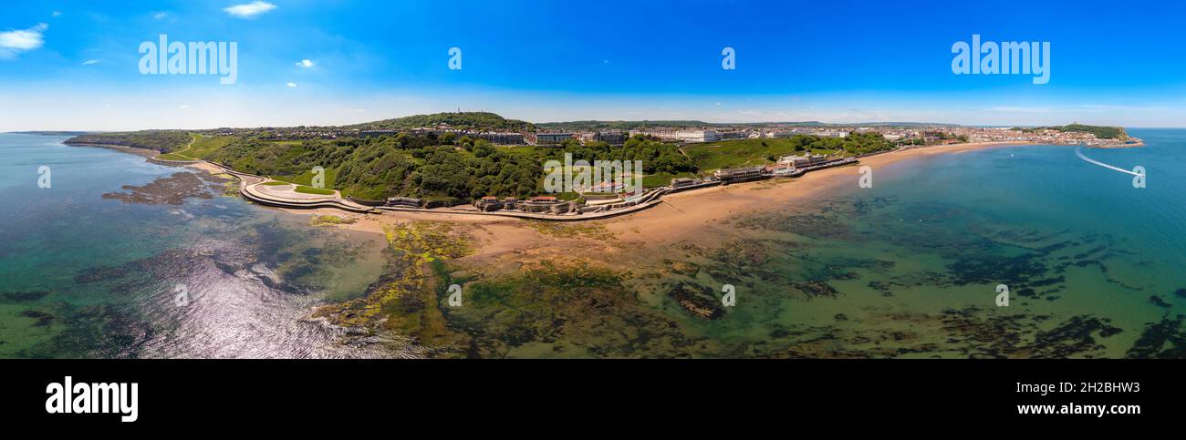 Aerial panoramic photo of the seaside village of Filey in the UK ...