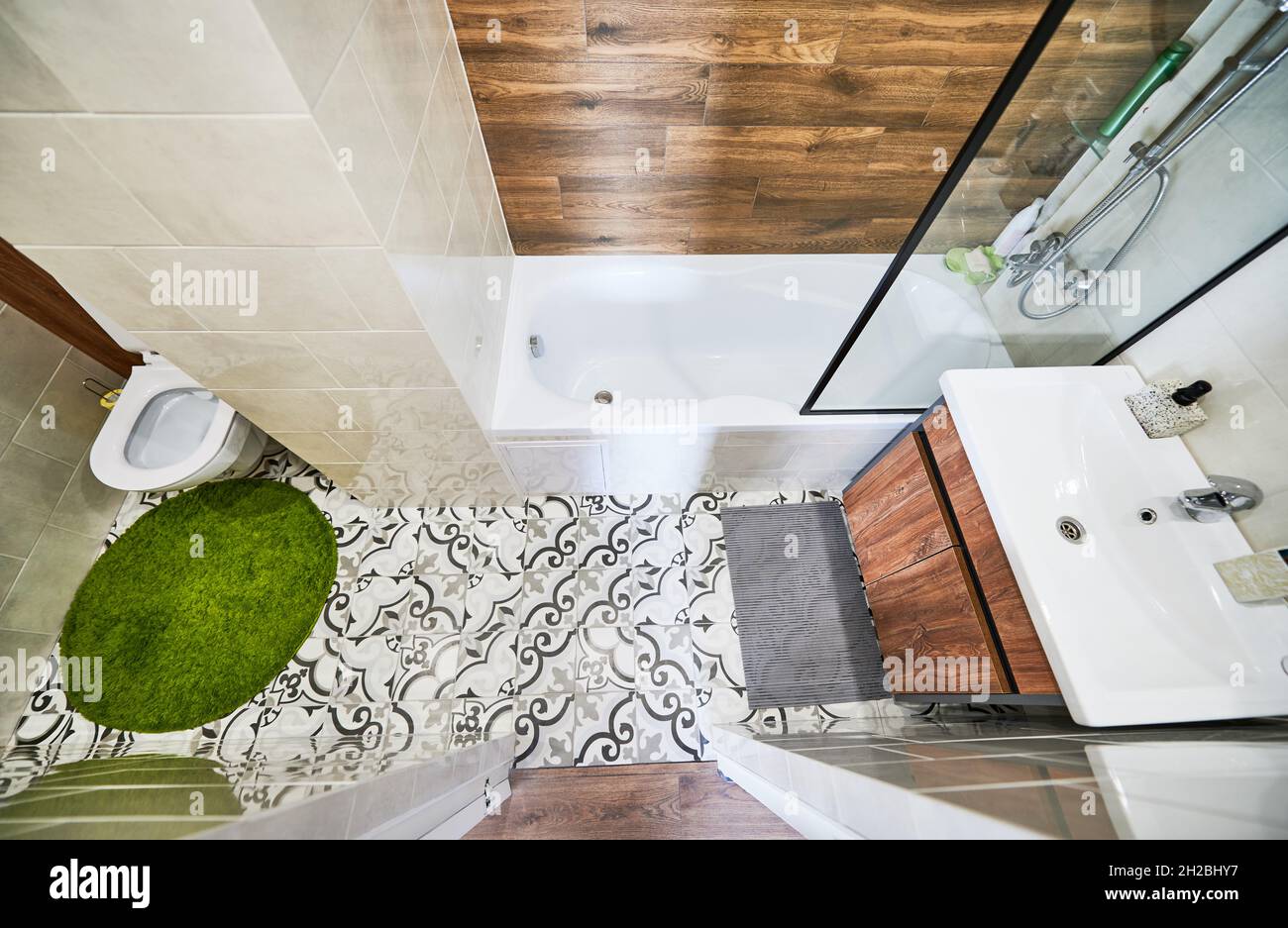 View of interrior of lavatory room in loft style. Modern design of ...